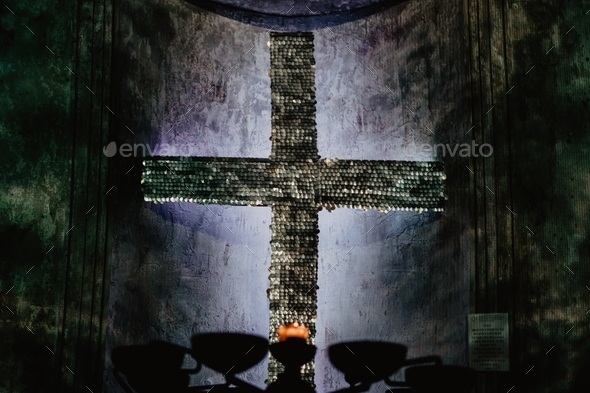 candle in the shadows / religion / grief / cross / church / purple ...