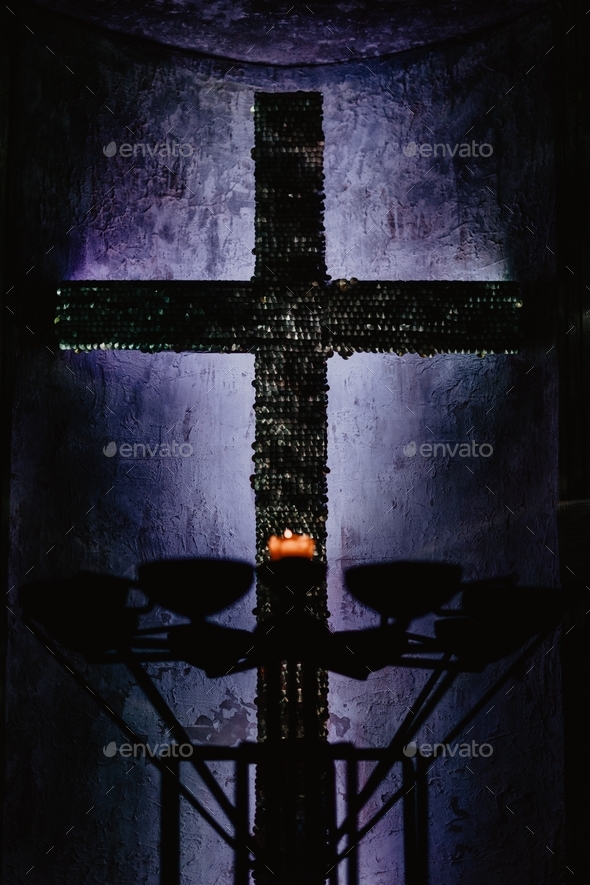 candle in the shadows / religion / grief / cross / church / purple ...