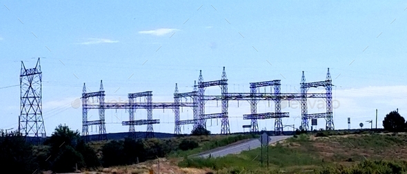 POWER! Electrical power lines and towers at a power plant! Stock Photo ...