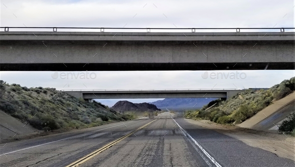 Architecture! Two bridge interstate overpass above the rural desert ...