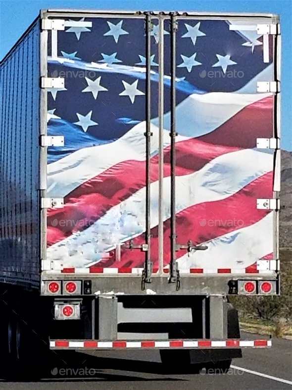 American Flag on Back of Semi Trailer! NOMINATED!! Stock Photo by AZ-BLT