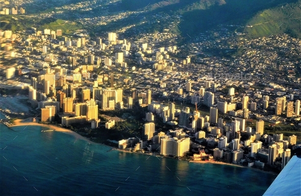 Waikiki Beach, Honolulu, Oahu, From Above! Looking out the Airplane ...