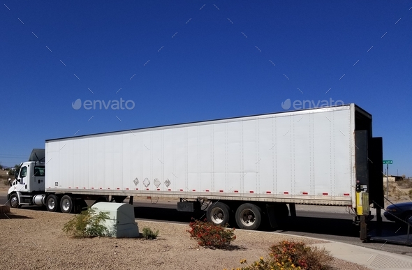 Big Rig Semi Truck and Long Enclosed Trailer! Stock Photo by AZ-BLT