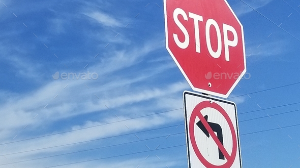 STOP! Street Signs! NO Left Turn! Stock Photo by AZ-BLT | PhotoDune