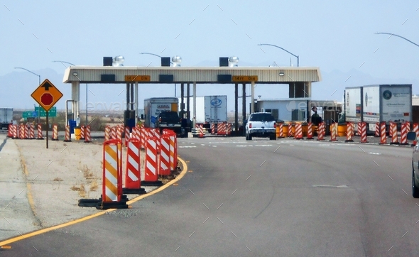 Border Inspection! Traffic Cones! Street and Road Signs! Stock Photo by ...
