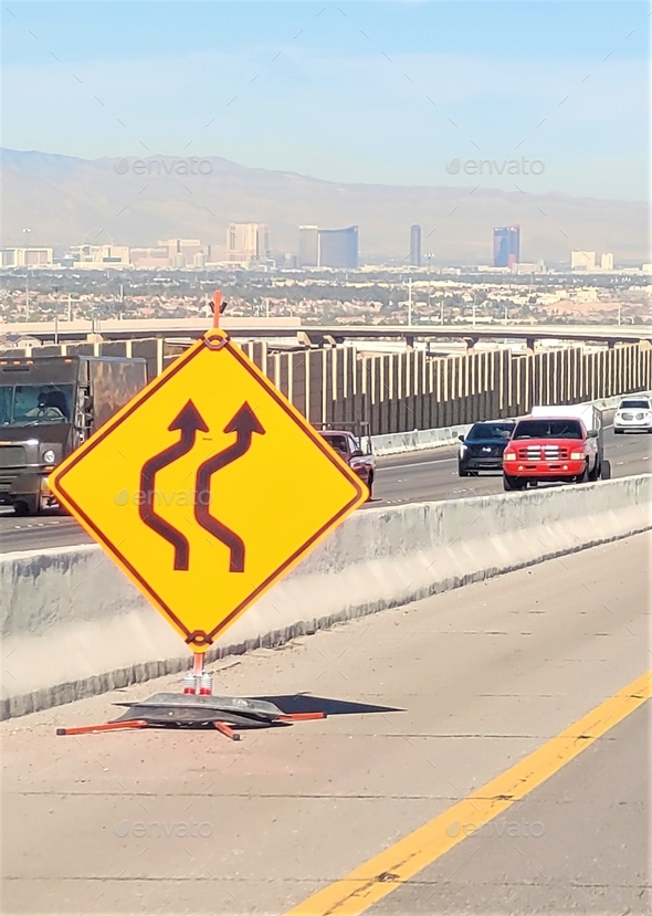 Street and Road Signs! Freeway Construction! Urban Living! Stock Photo ...