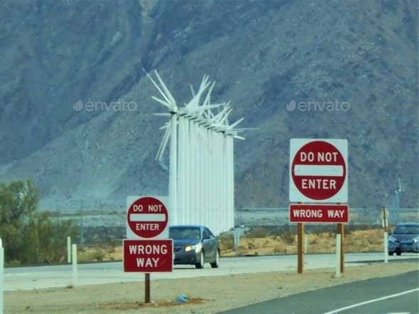 Traffic, Street Signs and Wind Turbines! Stock Photo by AZ-BLT | PhotoDune