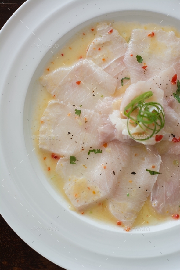 Tiradito. Raw Fish. peruvian food. Appetizer. sashimi Stock Photo by ...