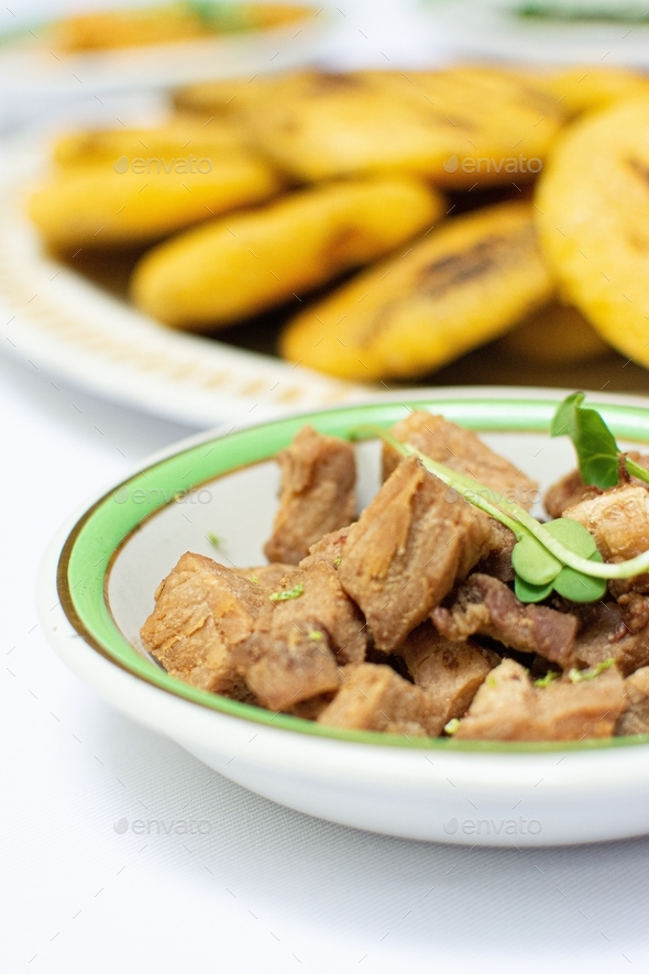 Arepa. Round bread made with pre-cooked cornmeal. Traditional dish from ...