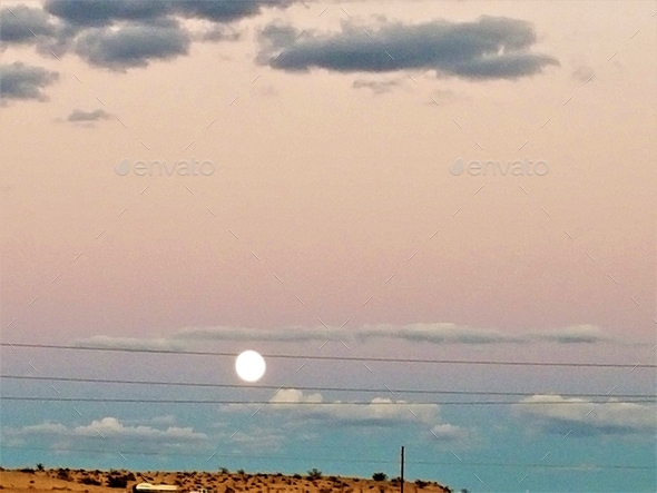 Beautiful Sky at Blue Hour as Full Moon Rising! Stock Photo by AZ-BLT