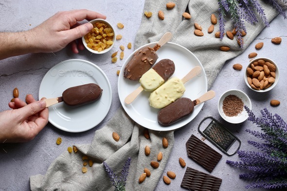 Food from above delicious ice cream bars on a counter Stock Photo by ...