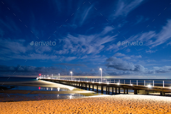 Rosebud Pier captured by the light of the full moon Stock Photo by ...