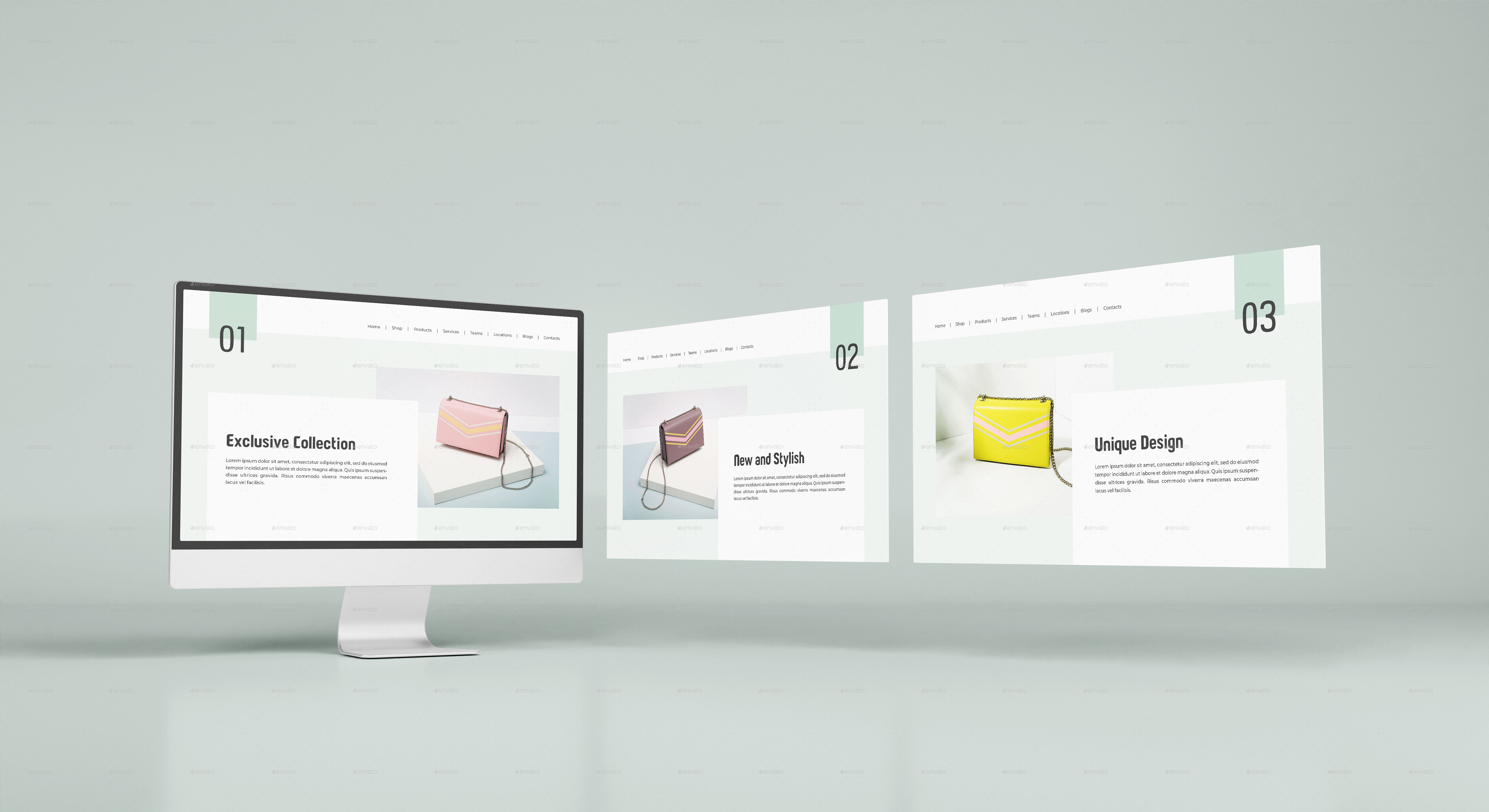 Desktop Monitor Screen with Website Presentation Mockup v.2, Graphics