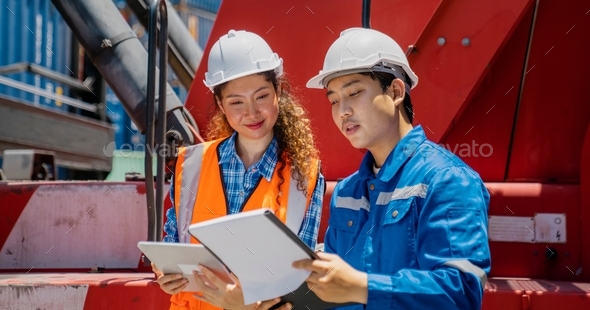 Engineer staff team checking and inspect container for international ...