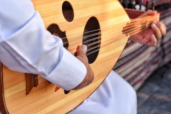 Man playing traditional oud at a local music celebration festival Stock ...