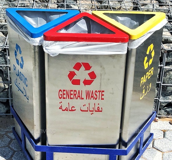 Environment Selective Trash Receptacles In City Park “Plastic, General ...