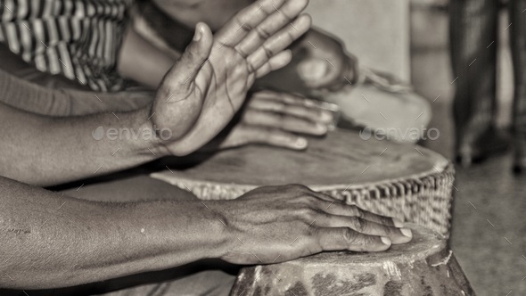African diverse black drummers add rhythm to morning Sunday church ...