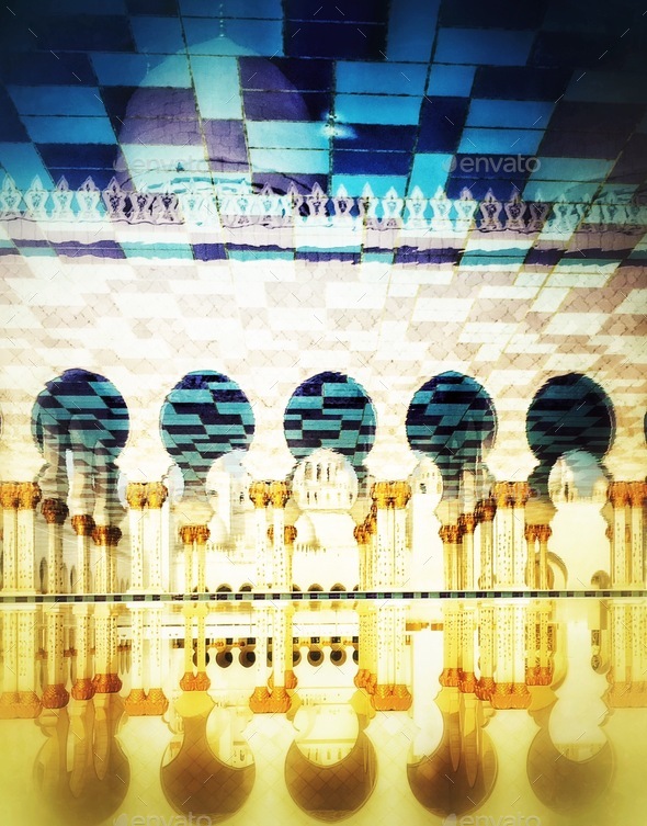 Abu Dhabi Sheikh Zayed Grand Mosque Geometric Reflection Stock Photo by ...