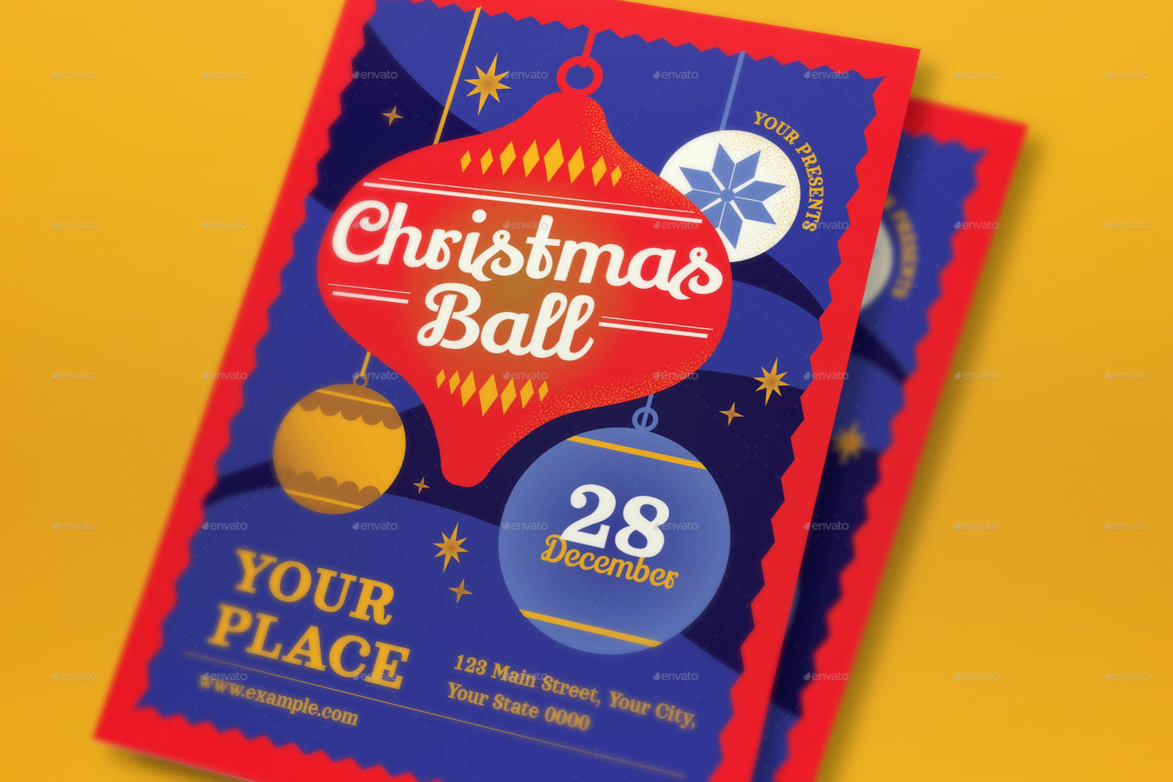 Red Mid Century Christmas Ball Flyer Set, Print Templates | GraphicRiver