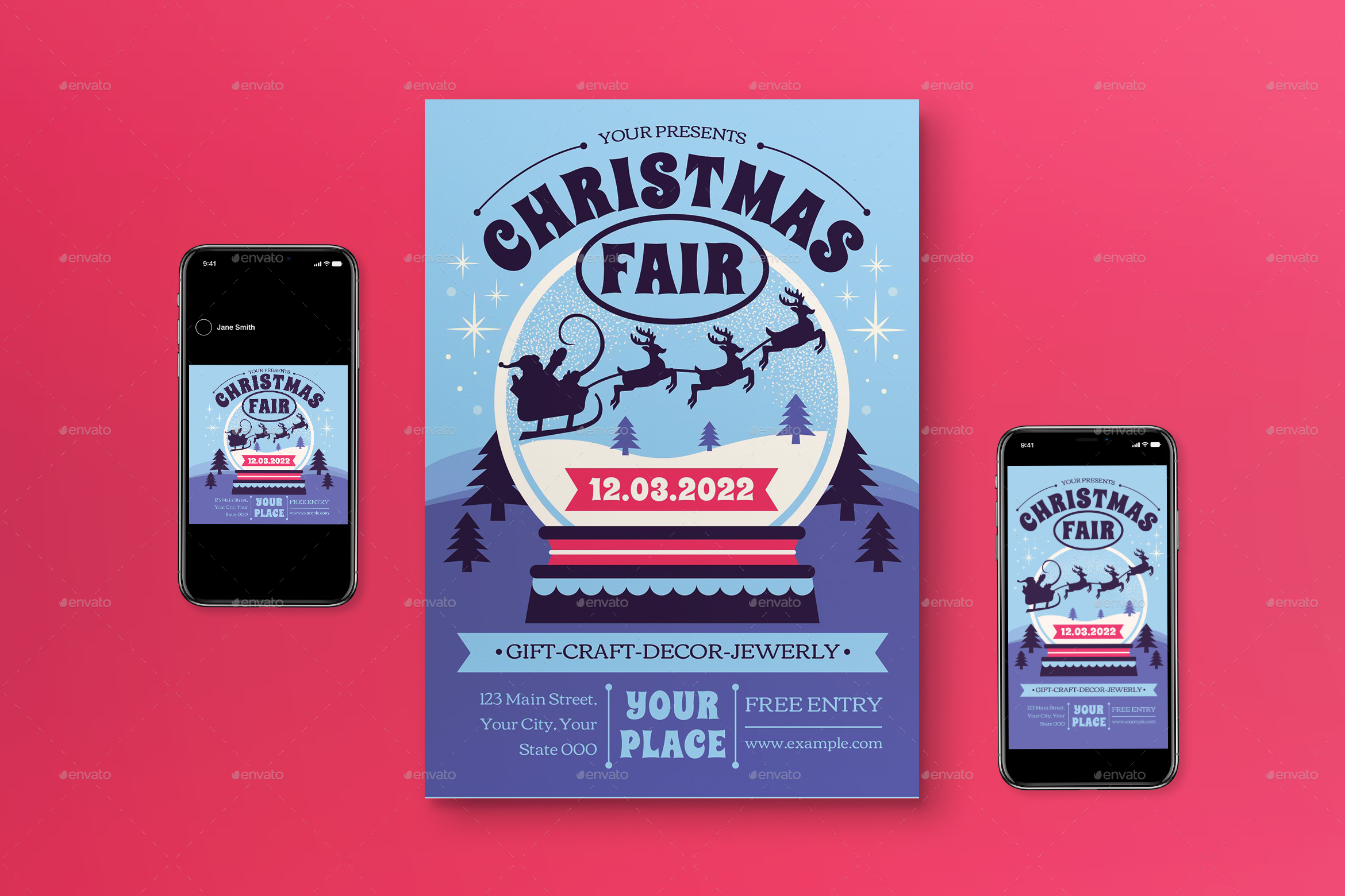Blue Modern Christmas Fair Flyer Set, Print Templates | GraphicRiver