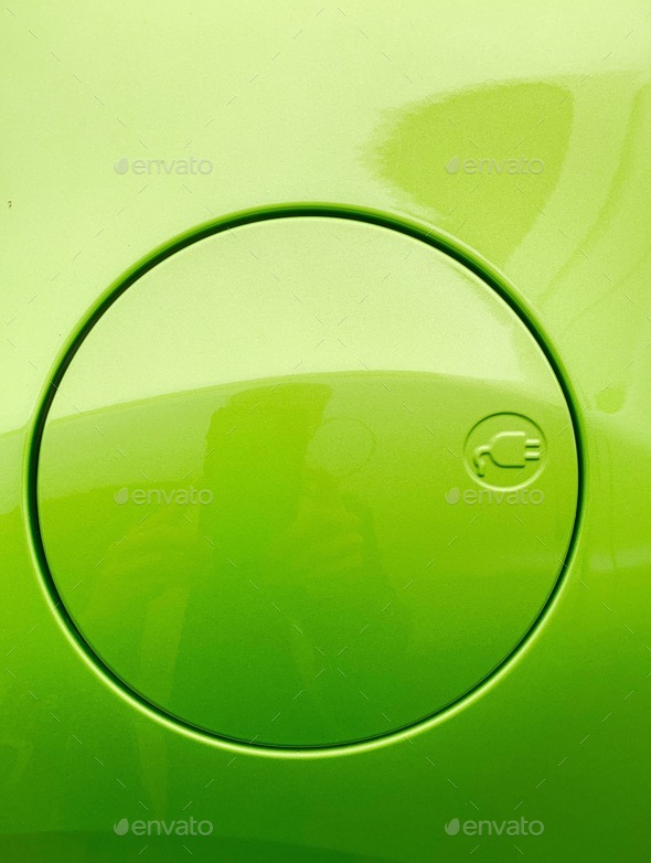 Electric car plug-in port automotive bright green emobility auto ...