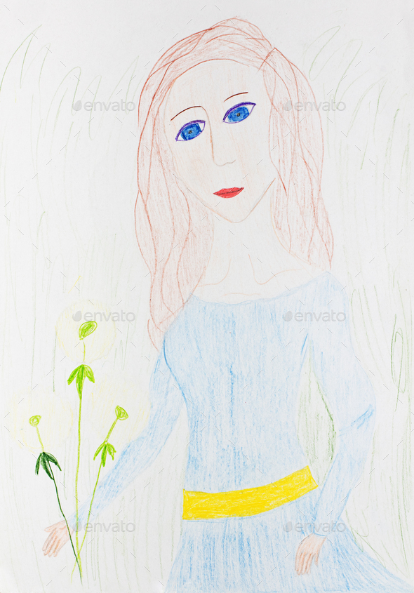 child's drawing - girl Stock Photo by ozaiachin | PhotoDune