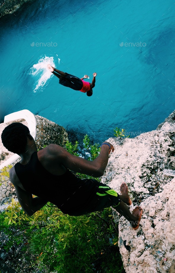 Cliff Divers @ Rick's Cafe in Negril Stock Photo by doumacatherine