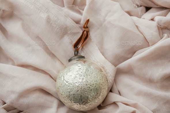 Christmas vintage ornament on soft pastel cloth. Merry Christmas ...