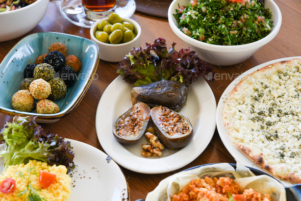 Luxury Arabian Breakfast - Labaneh Balls with Makdous 2 Stock Photo by ...