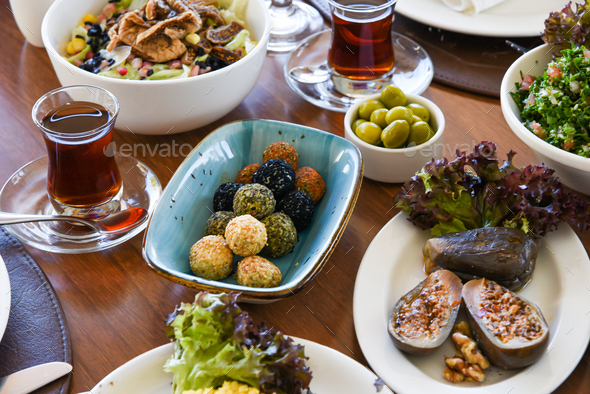 Luxury Arabian Breakfast - Labaneh Balls with Makdous 1 Stock Photo by ...