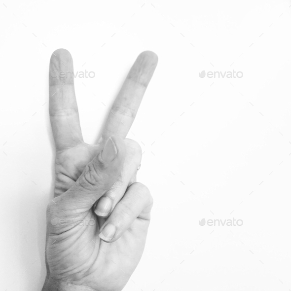 Peace sign,hand gesture in black and white Stock Photo by Angela_Sikiric