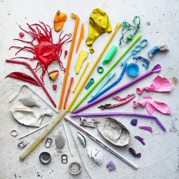 Art created with plastic pollution collected from the beach Stock Photo ...