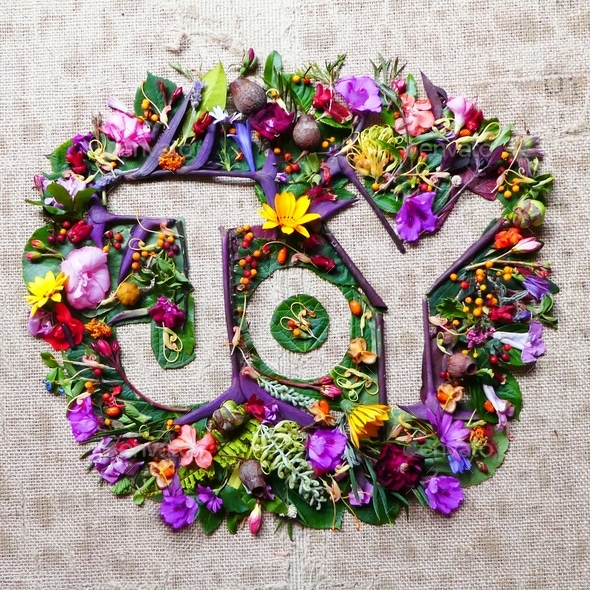 Joy,creative text made with flowers Stock Photo by Angela_Sikiric