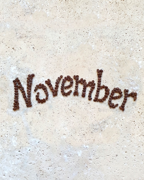 November text made with coffee beans on stone table Stock Photo by ...