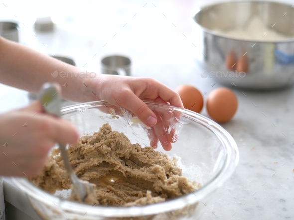 Child's hands stirring cookie batter ~ making cookies ~ baking Stock ...