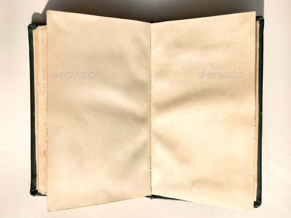 Empty open book, old vintage, weathered, yellow, yellowish, blank Stock ...