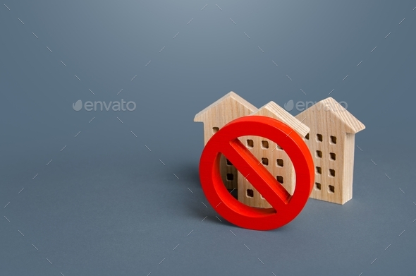 Residential buildings and red prohibition symbol No. Stock Photo by iLixe48