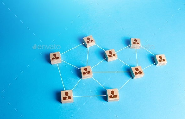 Network of connected staff blocks figurines by line. Unconventional ...