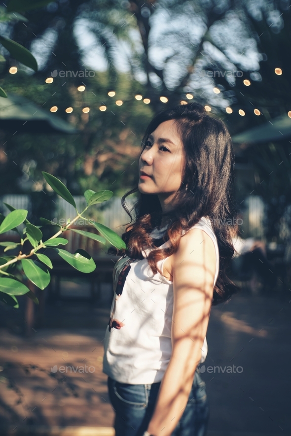 Portrait women beautiful background outdoor Stock Photo by jiraist