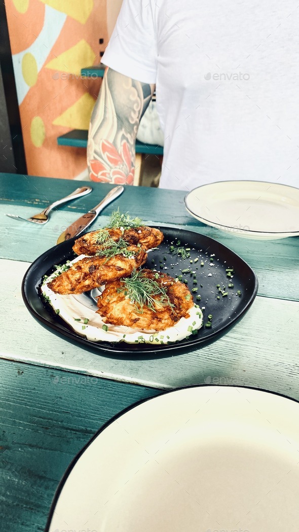 Plateful of potato latkes for brunch Stock Photo by Mrskiac | PhotoDune