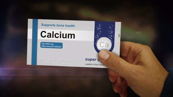 Calcium tablets box in hand abstract concept rendering, Motion Graphics