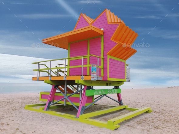 Pink lifeguard tower Stock Photo by David_Tanke | PhotoDune