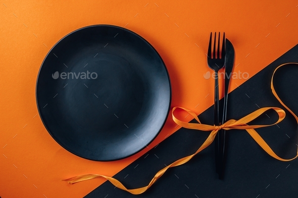 Black and orange table setting Stock Photo by YMikhaylova | PhotoDune
