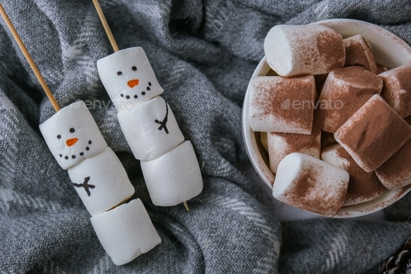 Two happy funny marshmallow snowmen. Marshmallow friends. Diy. Sweet ...