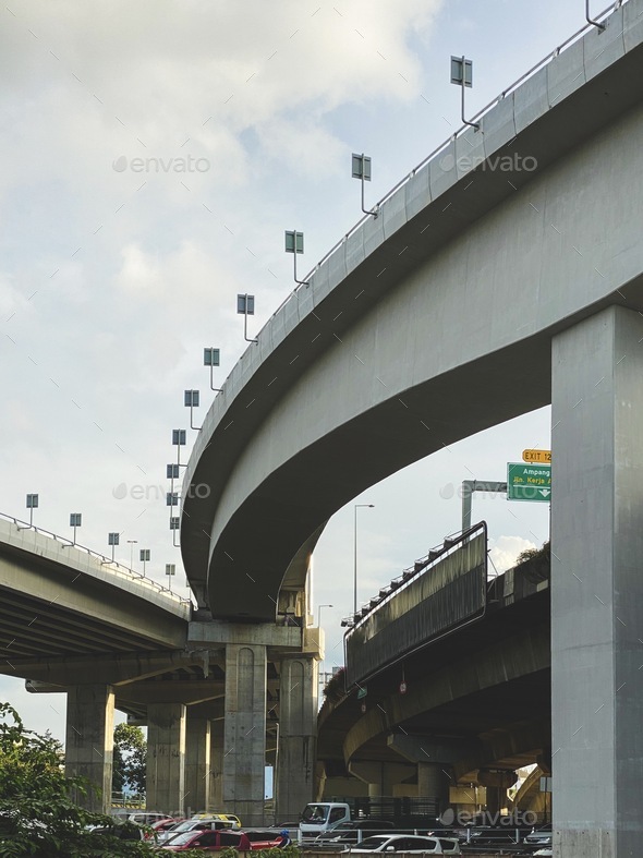 Elevated highways are built in the city to reduce traffic jam Stock ...