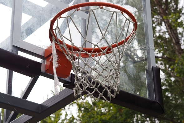basketball hoop with net on a sports ground in an outdoor park. Stock ...
