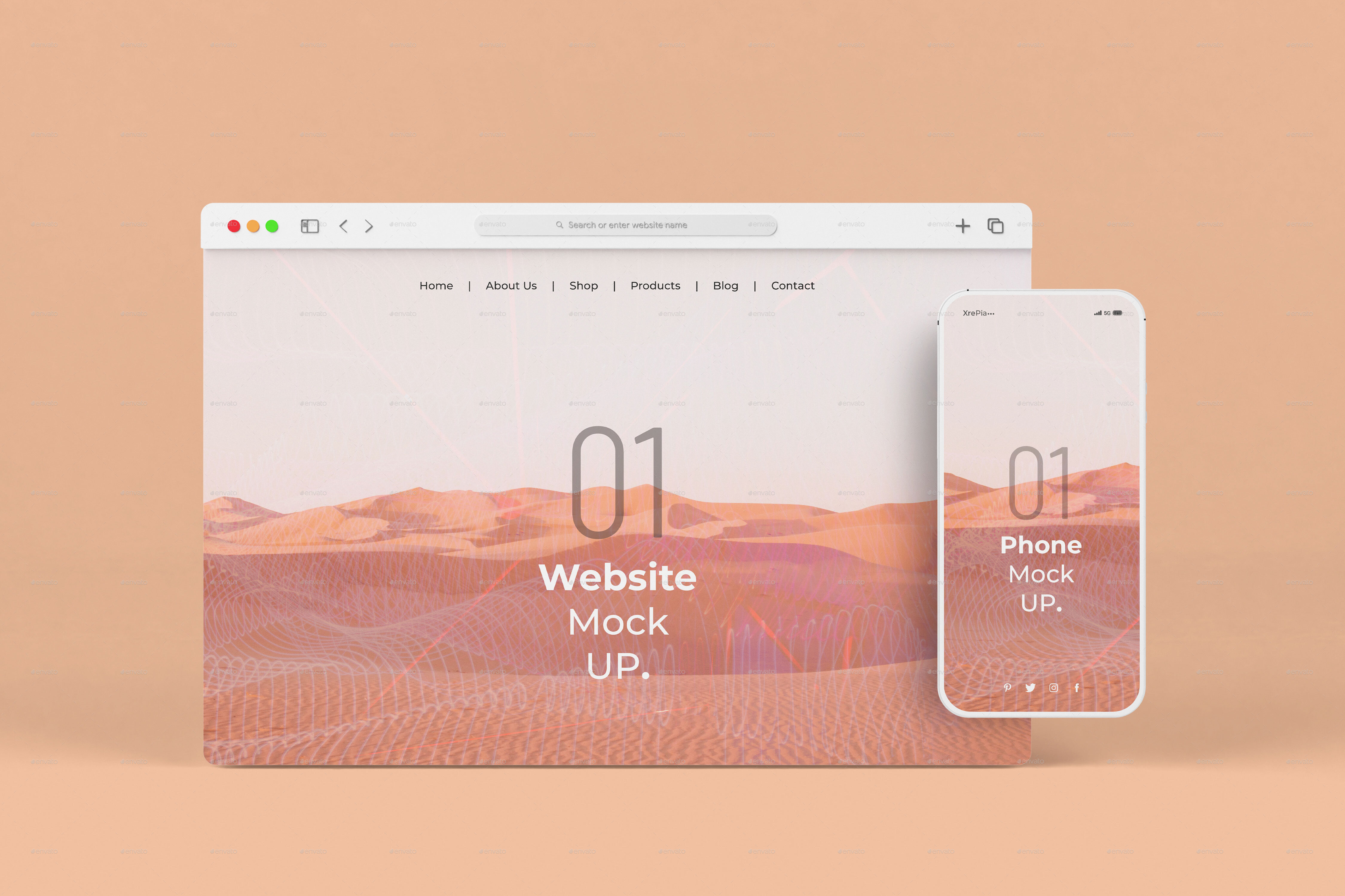 Web Browser with Mobile Screen Mockup Set, Graphics | GraphicRiver