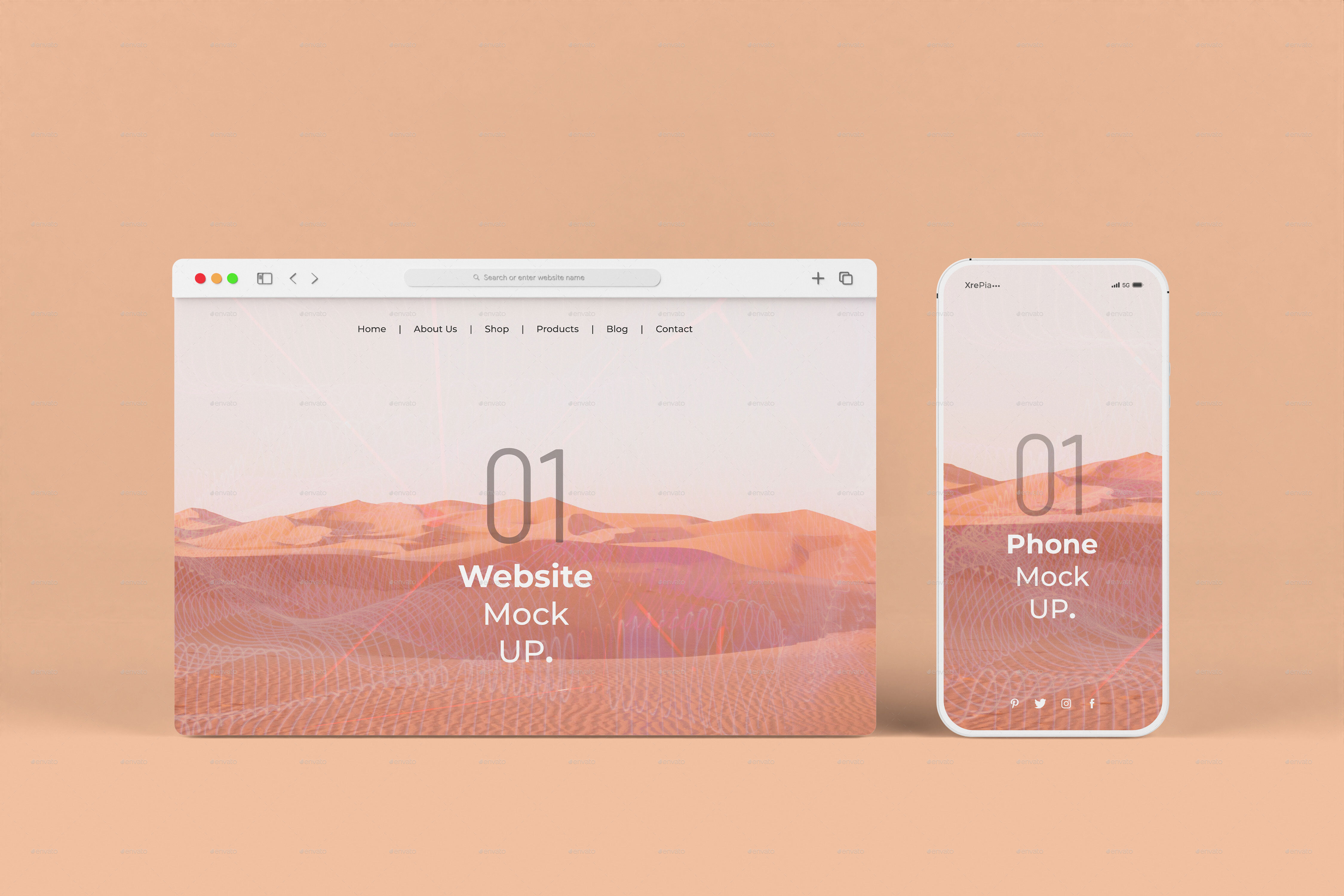 Web Browser with Mobile Screen Mockup Set, Graphics | GraphicRiver