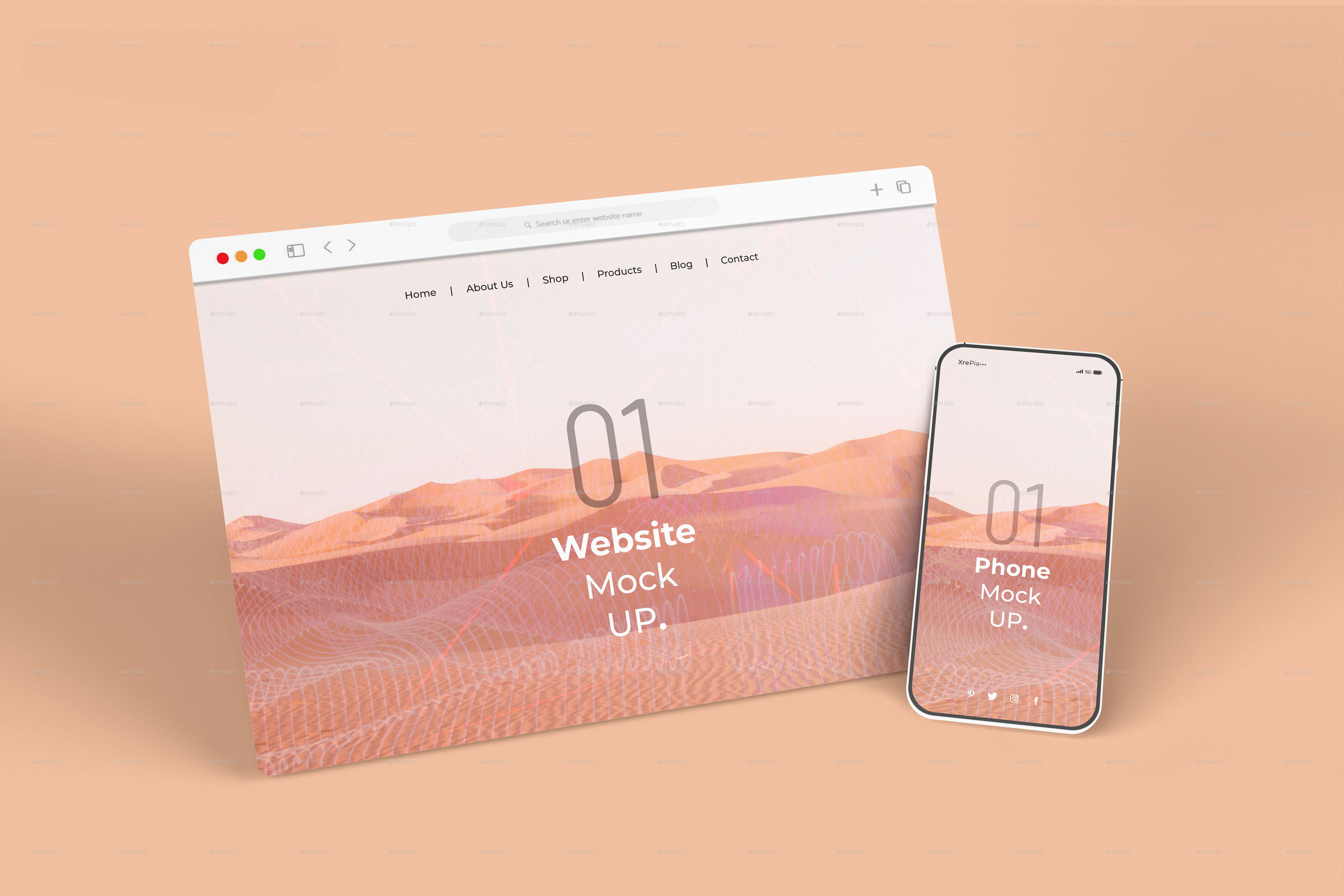 Web Browser with Mobile Screen Mockup Set, Graphics | GraphicRiver