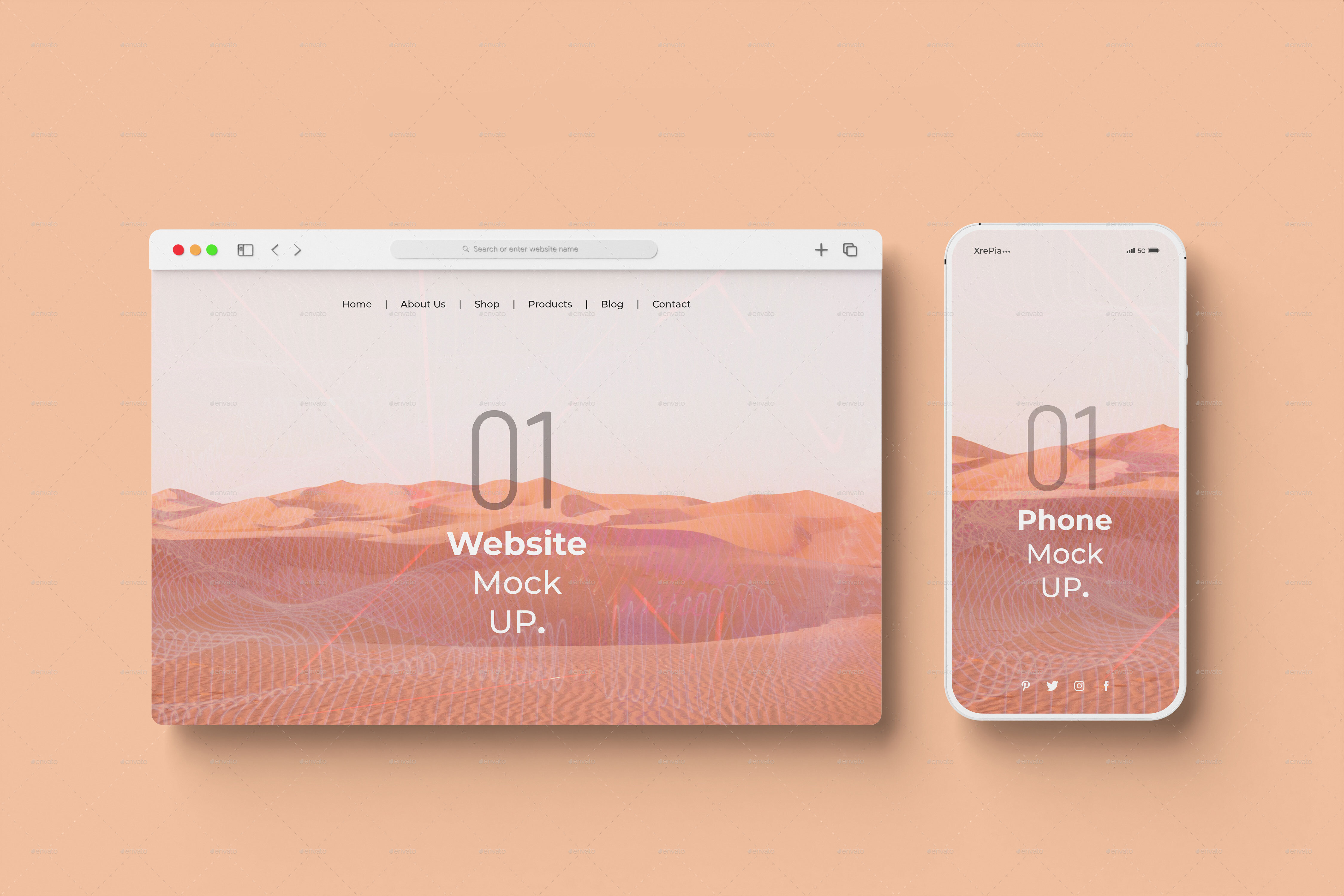 Web Browser with Mobile Screen Mockup Set, Graphics | GraphicRiver